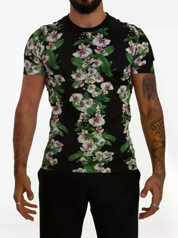 Dolce & Gabbana Orchid-print T-shirt - Black