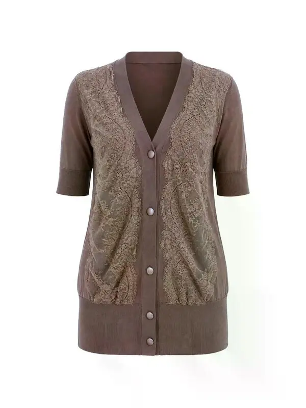 PINK MEMORIES Lace-embellished V-neck Cardigan