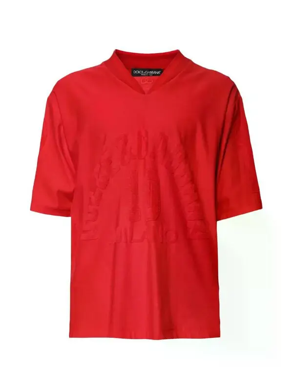 Dolce & Gabbana Embroidered V-neck T-shirt - Red