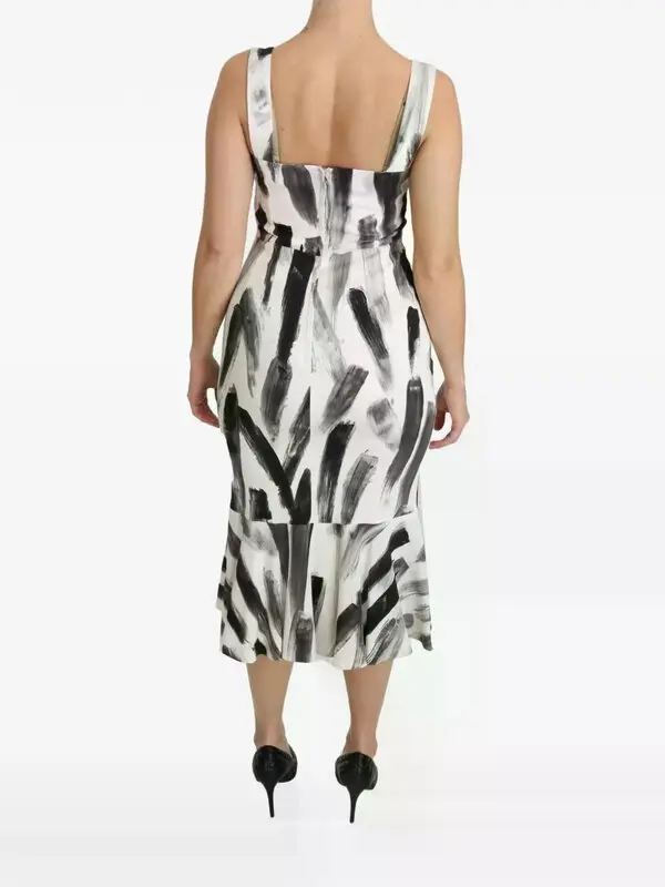 Dolce & Gabbana Sheath Paint-splatter Ruffle-hem Midi Dress