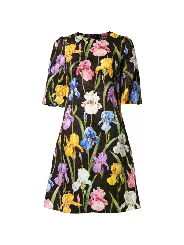 Dolce & Gabbana Floral Print Jacquard Midi Dress - Black
