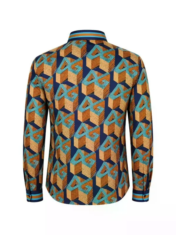 Dolce & Gabbana Multicolor Dg Logo Silk Shirt - Blue