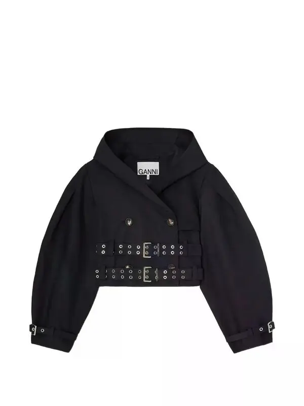 GANNI Double Belted Hooded Jacket With Silver-tone Eyelets - Black