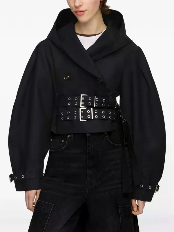 GANNI Double Belted Hooded Jacket With Silver-tone Eyelets