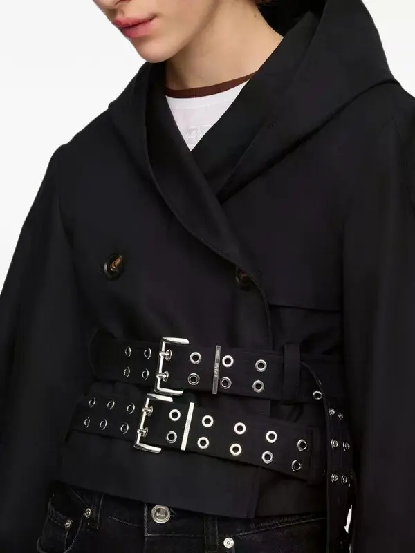 GANNI Double Belted Hooded Jacket With Silver-tone Eyelets