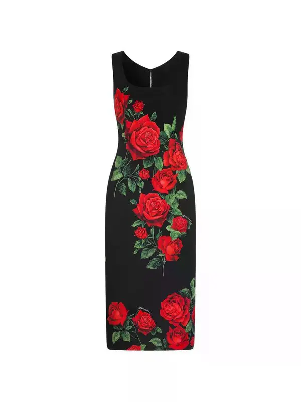 Dolce & Gabbana Rose-print Sleeveless Midi Dress