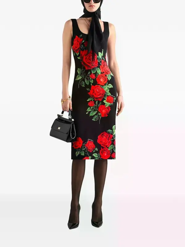 Dolce & Gabbana Rose-print Sleeveless Midi Dress