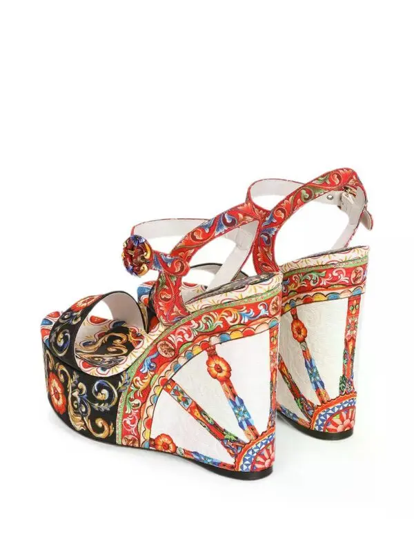 Dolce & Gabbana Carretto-print Brocade Wedge Sandals