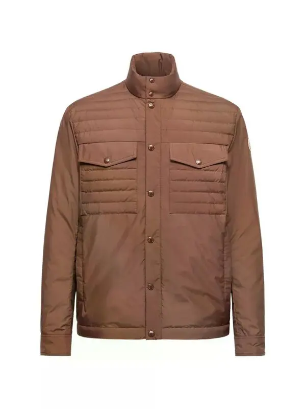 Moncler Quilted Jacket With Logo Patch - Brown