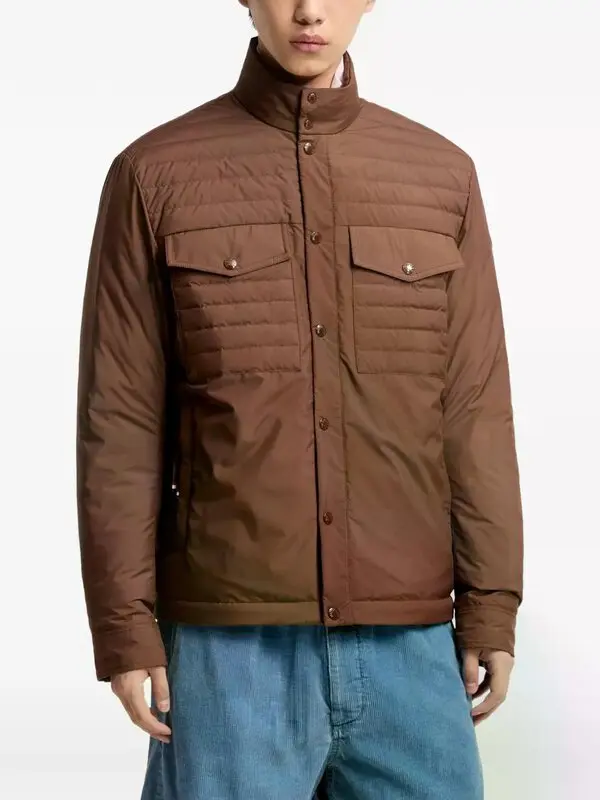 Moncler Quilted Jacket With Logo Patch - Brown