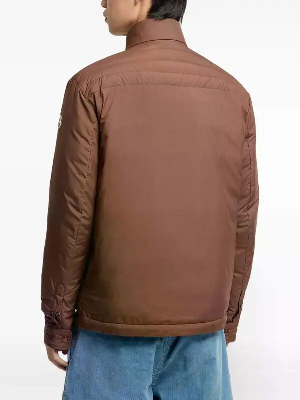Moncler Quilted Jacket With Logo Patch - Brown