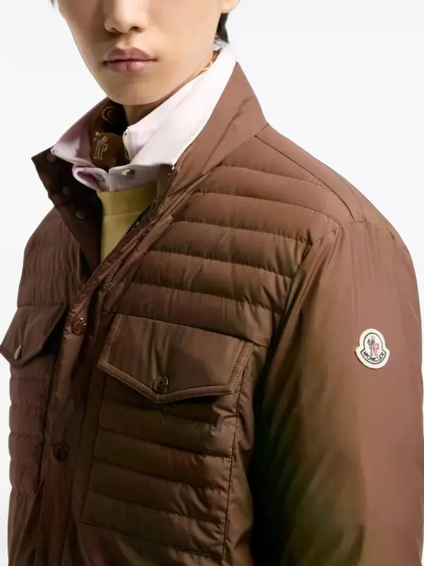Moncler Quilted Jacket With Logo Patch - Brown