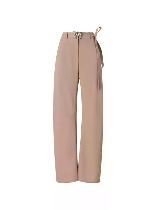 Pinko Love Birds Buckle Belted Wide Leg Trousers - Neutrals