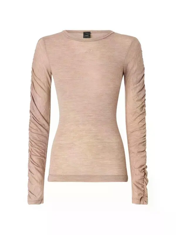 Pinko Ruched Long-sleeve Crewneck Top - Neutrals