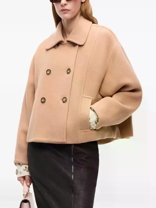 Pinko Double-breasted Cropped Coat - Neutrals