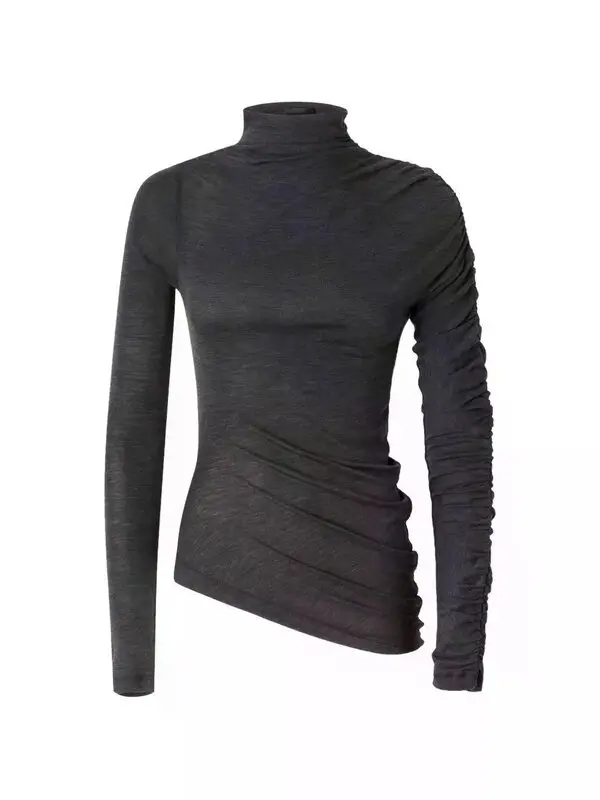 Pinko Ruched Asymmetric High Neck Long Sleeve Top - Grey