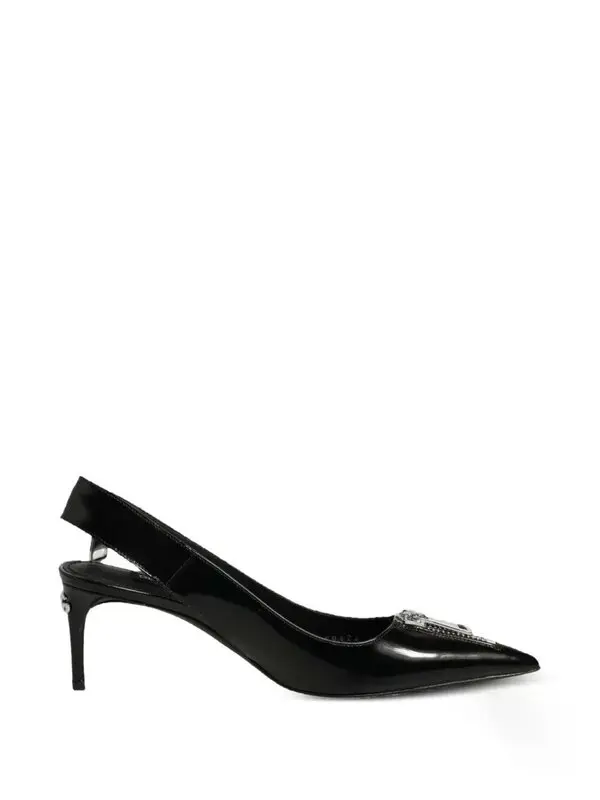 Dolce & Gabbana Patent Finish Pointed Toe Pumps With Zipper Detail - Black