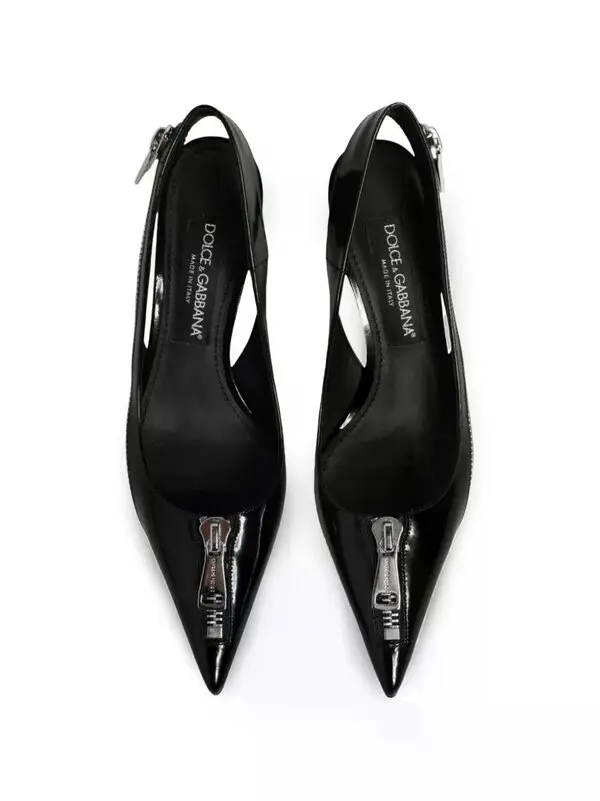Dolce & Gabbana Patent Finish Pointed Toe Pumps With Zipper Detail