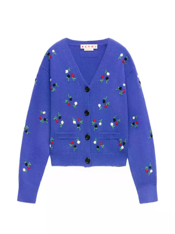 Marni Flower-embroidered Balloon-sleeve Cardigan