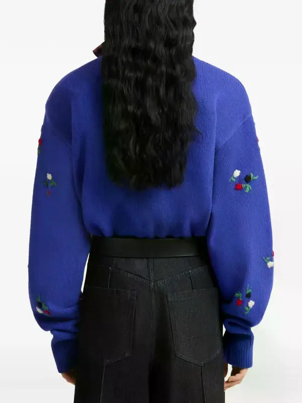 Marni Flower-embroidered Balloon-sleeve Cardigan