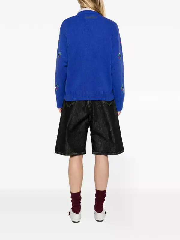 Marni Floral Embroidered Balloon-sleeve Cardigan - Blue