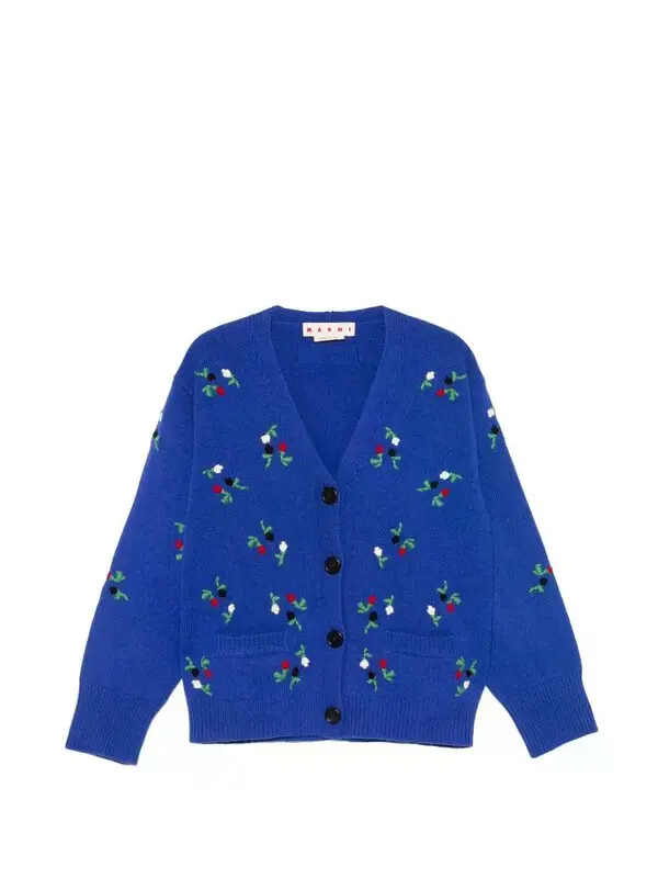 Marni Floral Embroidered Balloon-sleeve Cardigan - Blue
