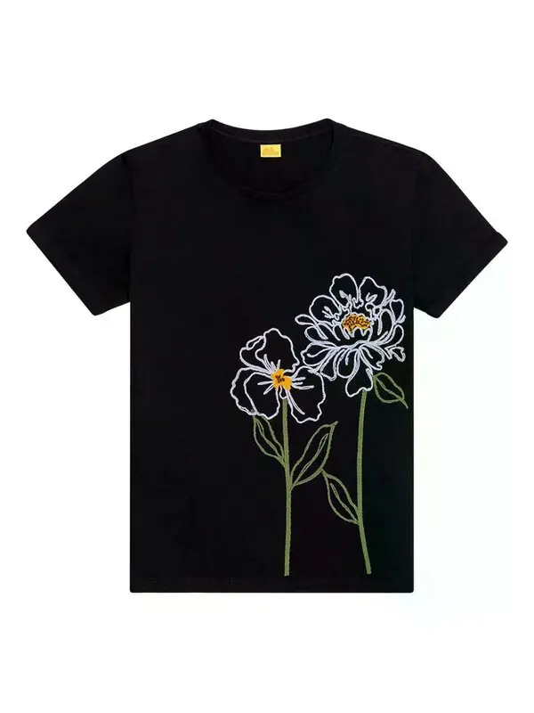 Agua Bendita Gea Embroidered-floral T-shirt - Black