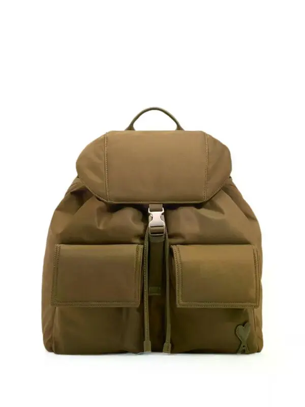 AMI Paris Nylon Marcel Flap Backpack - Green
