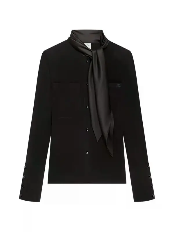 COURREGES Satin-scarf Jersey Shirt - Black