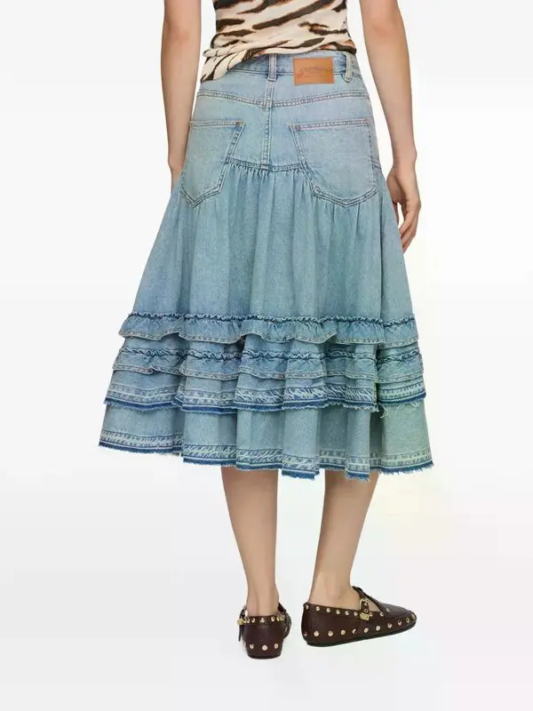 GANNI Ruffled Tiered-hem Midi Skirt