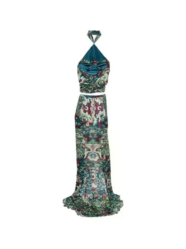 Saint Laurent Dragon-print Halterneck Dress
