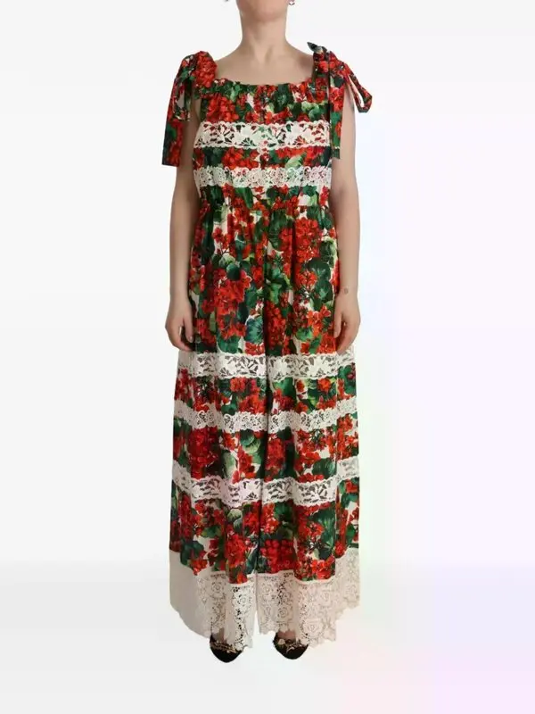 Dolce & Gabbana Floral-print Lace-trimmed Maxi Dress - Red