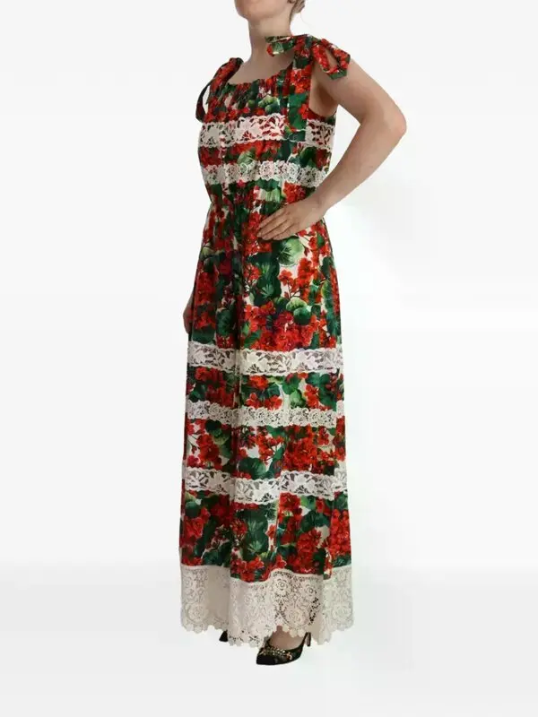 Dolce & Gabbana Floral Print Lace Trim Maxi Dress