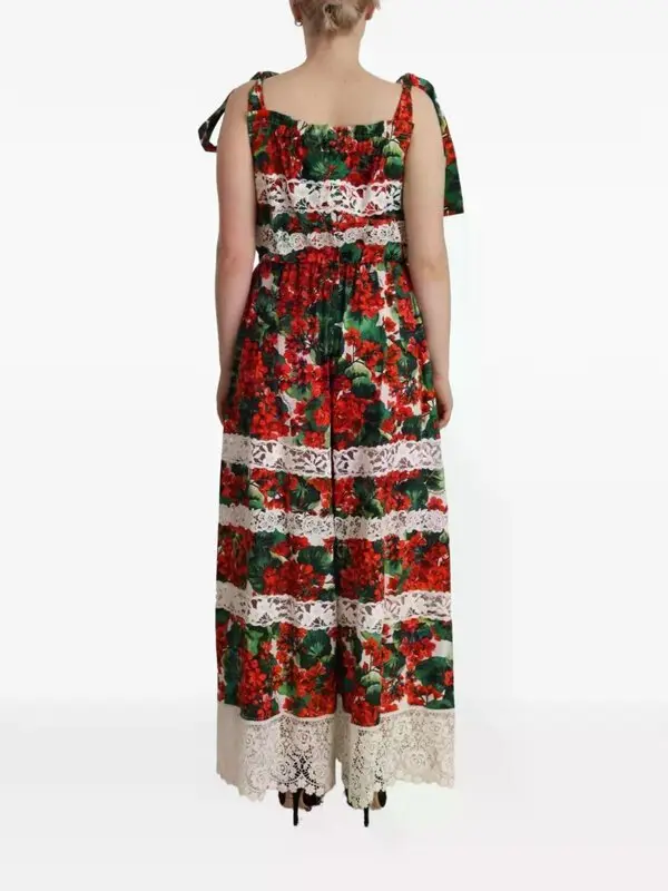 Dolce & Gabbana Floral Print Lace Trim Maxi Dress