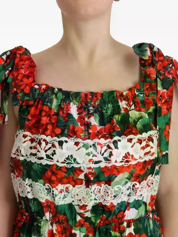 Dolce & Gabbana Floral Print Lace Trim Maxi Dress
