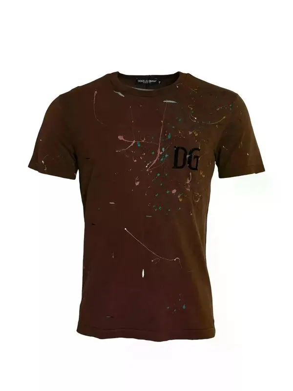 Dolce & Gabbana Paint-splatter Logo-print T-shirt - Brown