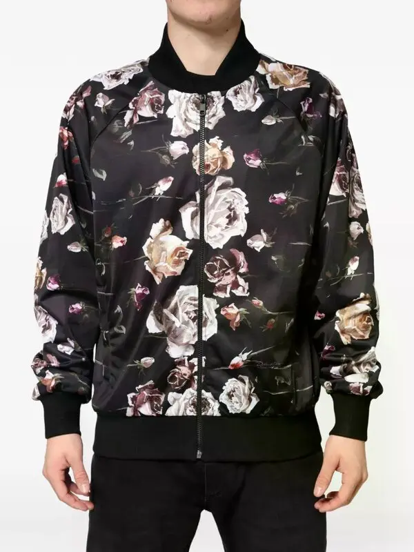 Dolce & Gabbana Floral-print Bomber Jacket - Black