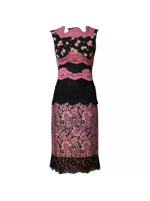 Dolce & Gabbana Floral-print Lace-panel Midi Dress