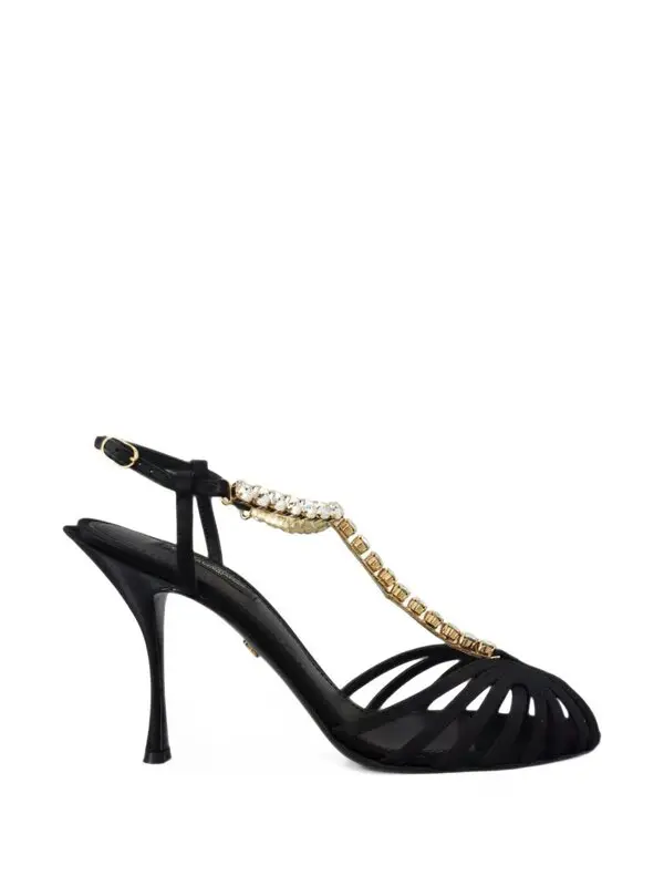 Dolce & Gabbana Embellished T-strap Sandals - Black