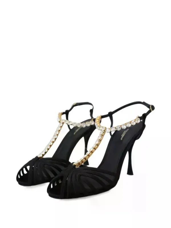 Dolce & Gabbana Embellished T-strap Sandals - Black