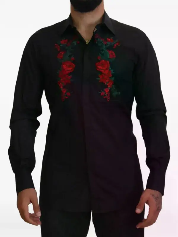 Dolce & Gabbana Floral-embroidered Shirt - Black