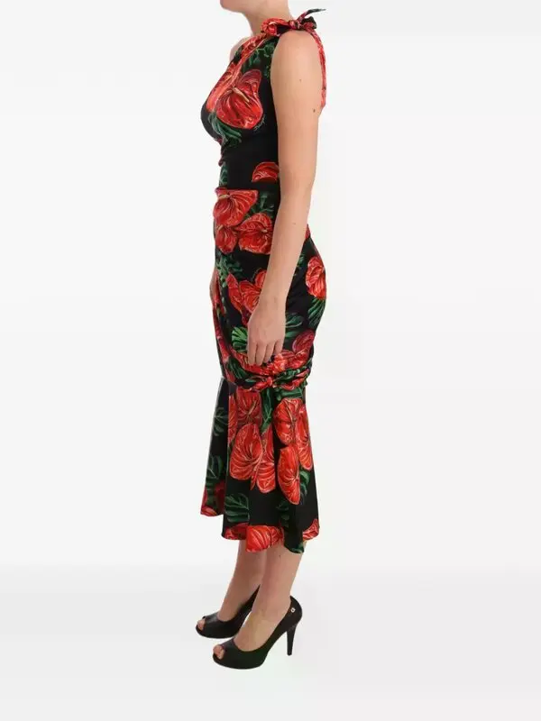 Dolce & Gabbana Floral Print One-shoulder Midi Dress