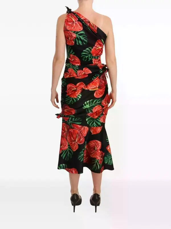 Dolce & Gabbana Floral Print One-shoulder Midi Dress