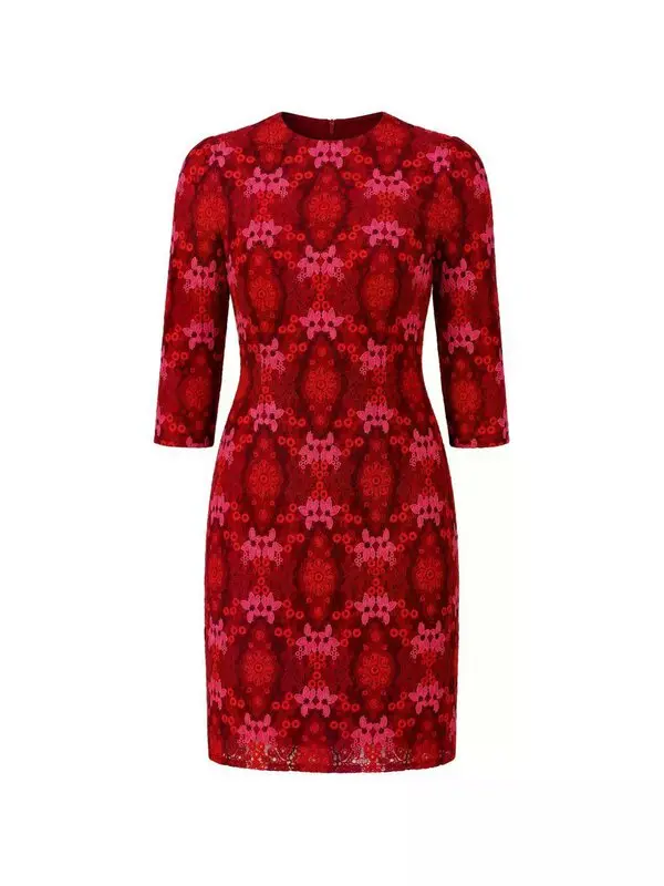 Dolce & Gabbana Floral-lace Three-quarter Sleeve Dress - Red