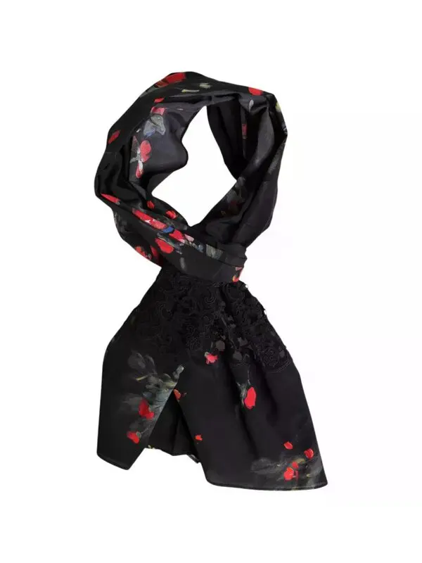 Dolce & Gabbana Floral-print Lace-trim Scarf - Black