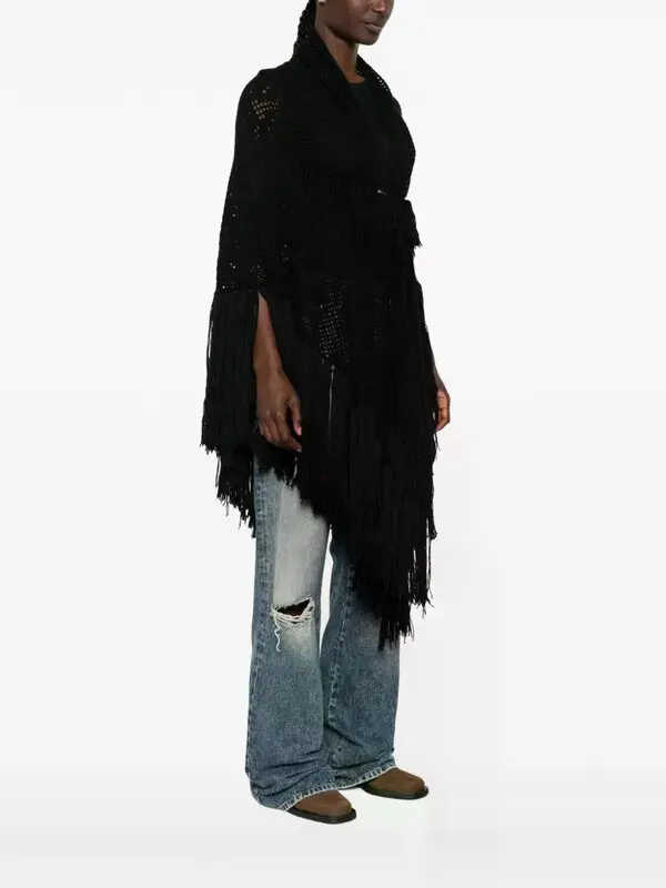 CHIARA IS Fringed Crochet-knit Cape - Black