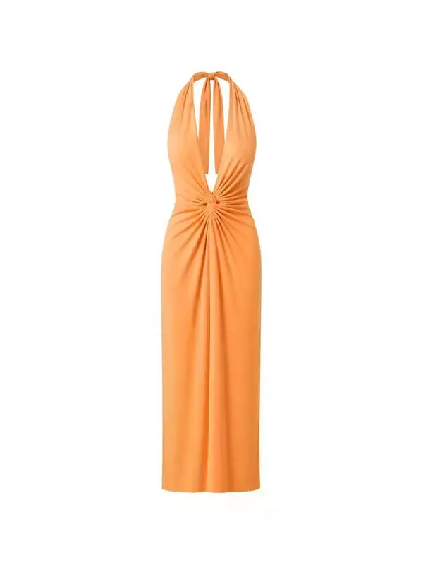 BAOBAB Eleonora Maxi Knot-detail Ruched Dress - Orange