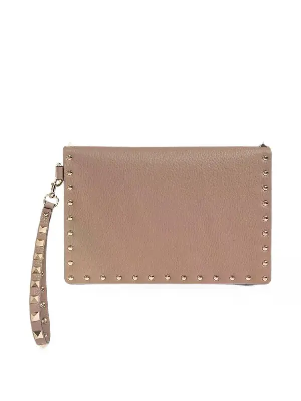 Valentino Garavani Rockstud Leather Clutch Bag - Neutrals
