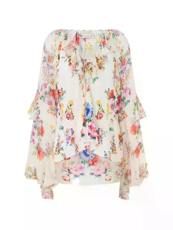 Camilla Ruffled Lace-up Blouse - White