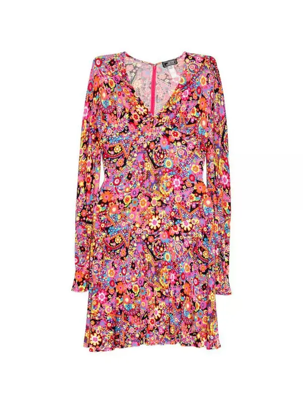 Versace Floral-print Long-sleeve Dress - Black